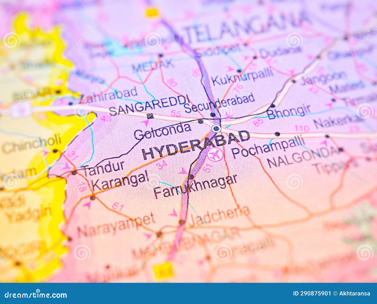 Hyderabad on a Map of India with Blur Effect Stock Image - Image of ...