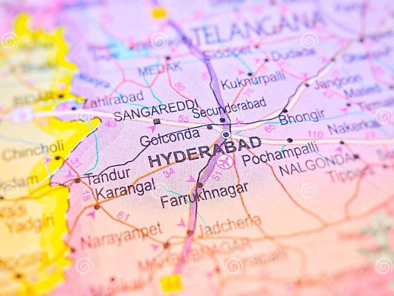 Hyderabad on a Map of India with Blur Effect Stock Image - Image of ...