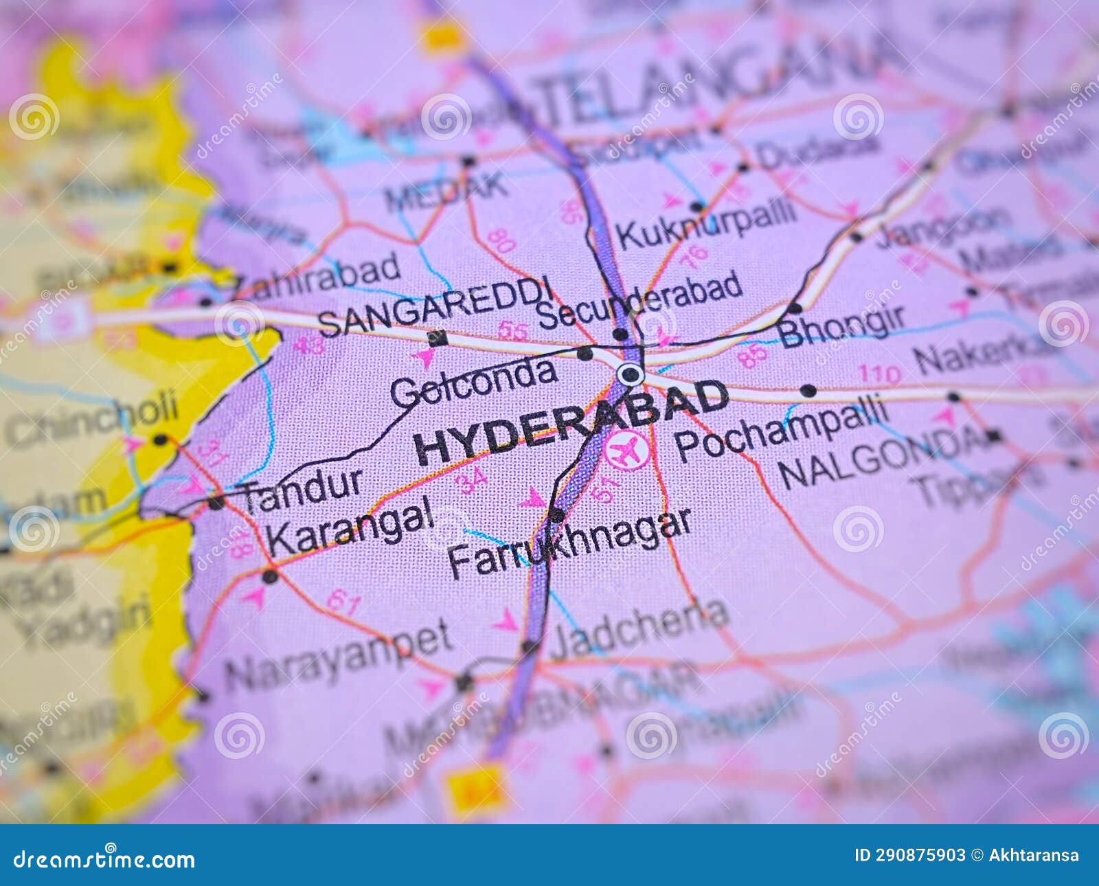Hyderabad on a Map of India with Blur Effect Stock Image - Image of ...