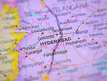 Hyderabad on a Map of India with Blur Effect Stock Image - Image of ...