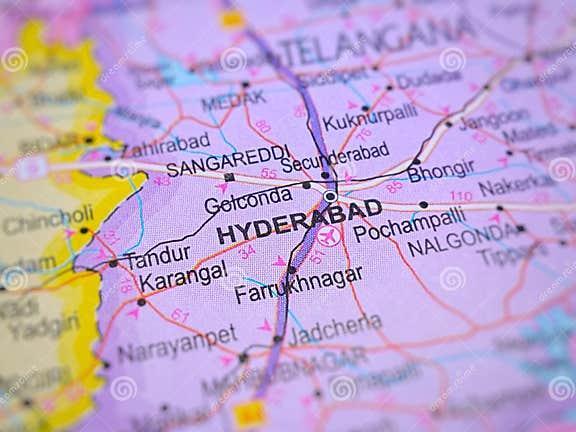 Hyderabad on a Map of India with Blur Effect Stock Image - Image of ...