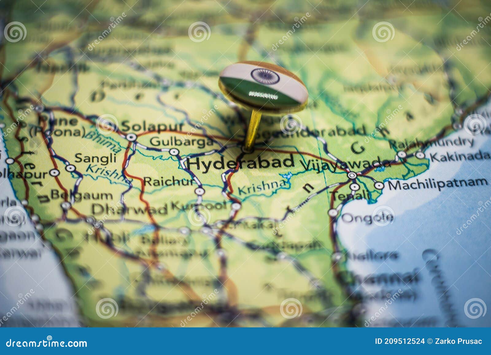 Hyderabad Pinned on a Map with the Flag of India Stock Photo - Image of ...