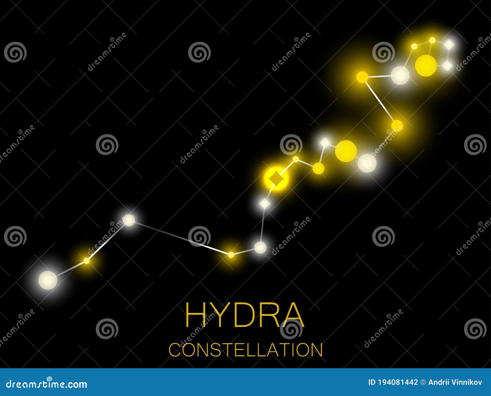 Hydra Constellation. Bright Yellow Stars in the Night Sky. a Cluster of ...