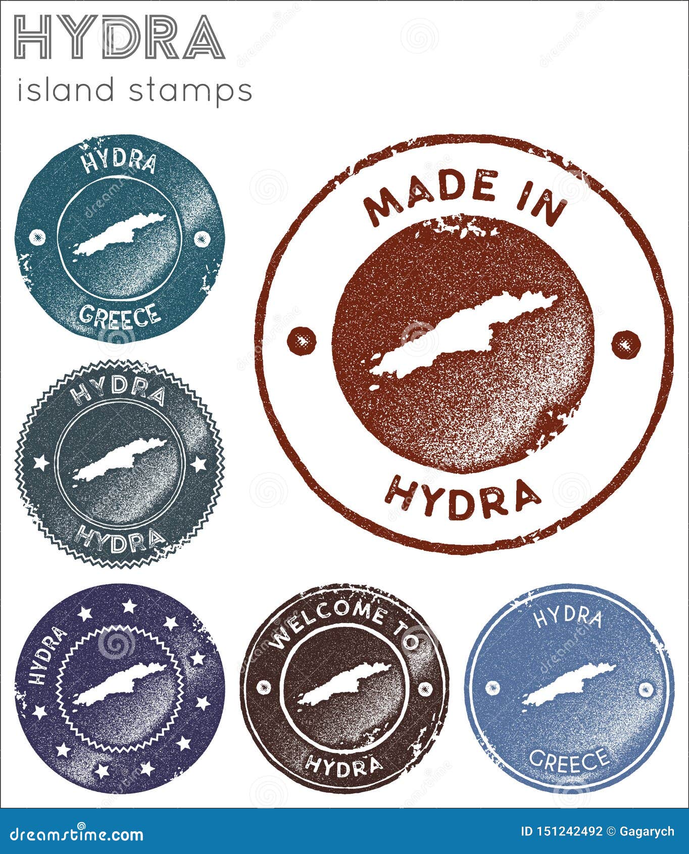 Hydra stamps collection. stock vector. Illustration of isolated - 151242492