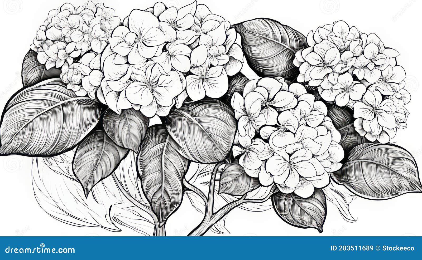 Hydrangea Coloring Page Delicate Flower Illustration For Relaxation