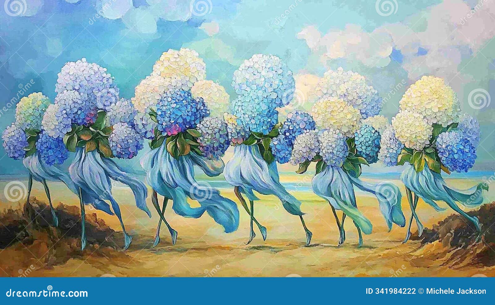 Hydrangea Figures Dancing on the Beach Stock Illustration ...