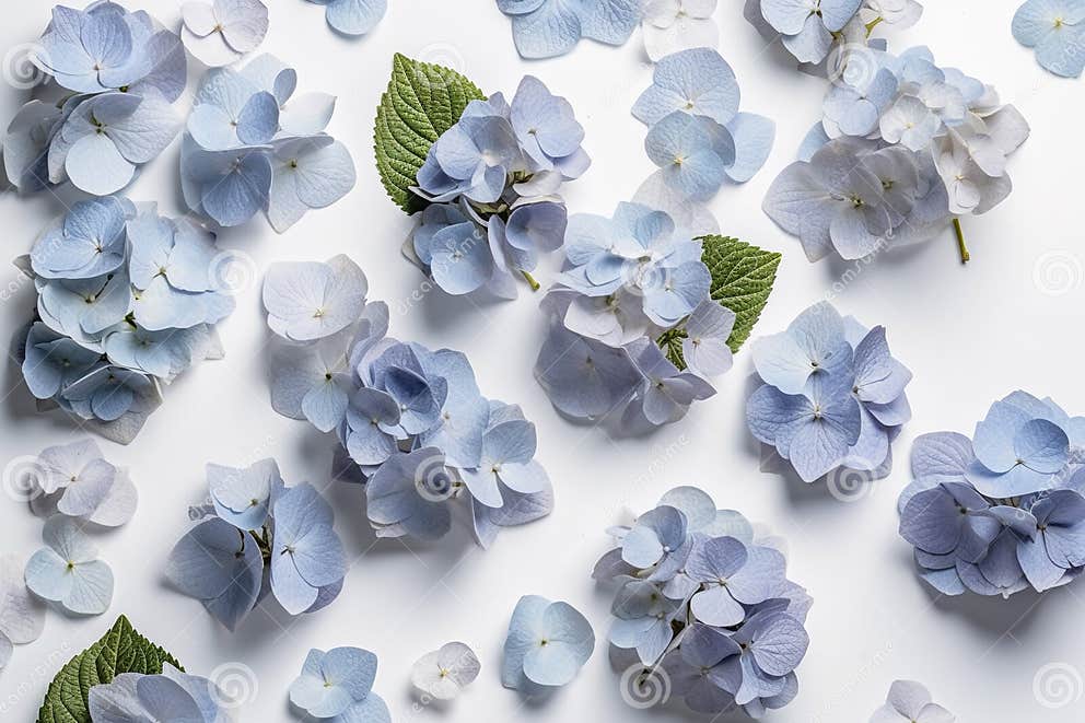 Hydrangea Flowers Seamless White Background, Top-down View Stock ...