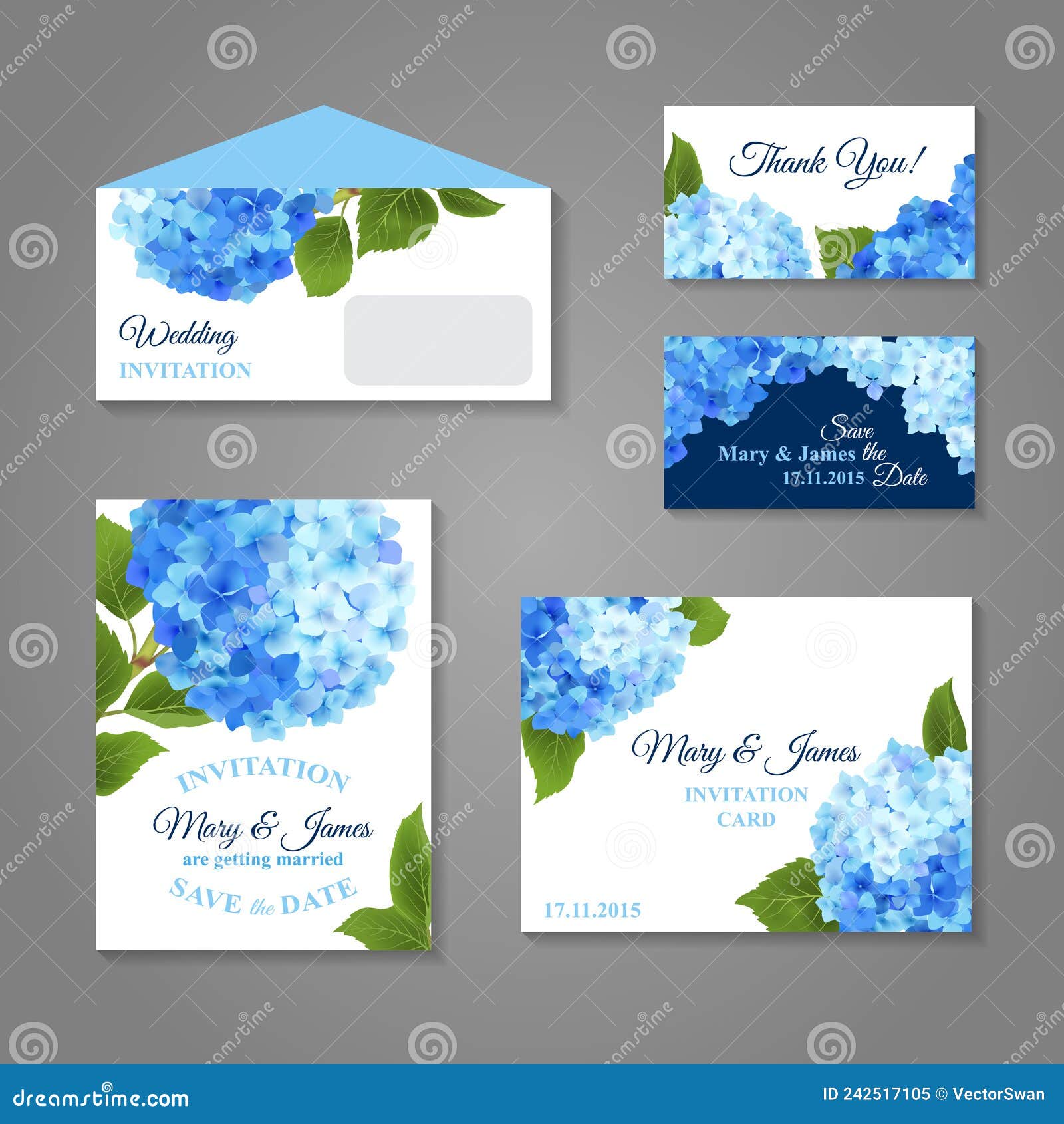Hydrangea Invitations Set stock vector. Illustration of flyer - 242517105