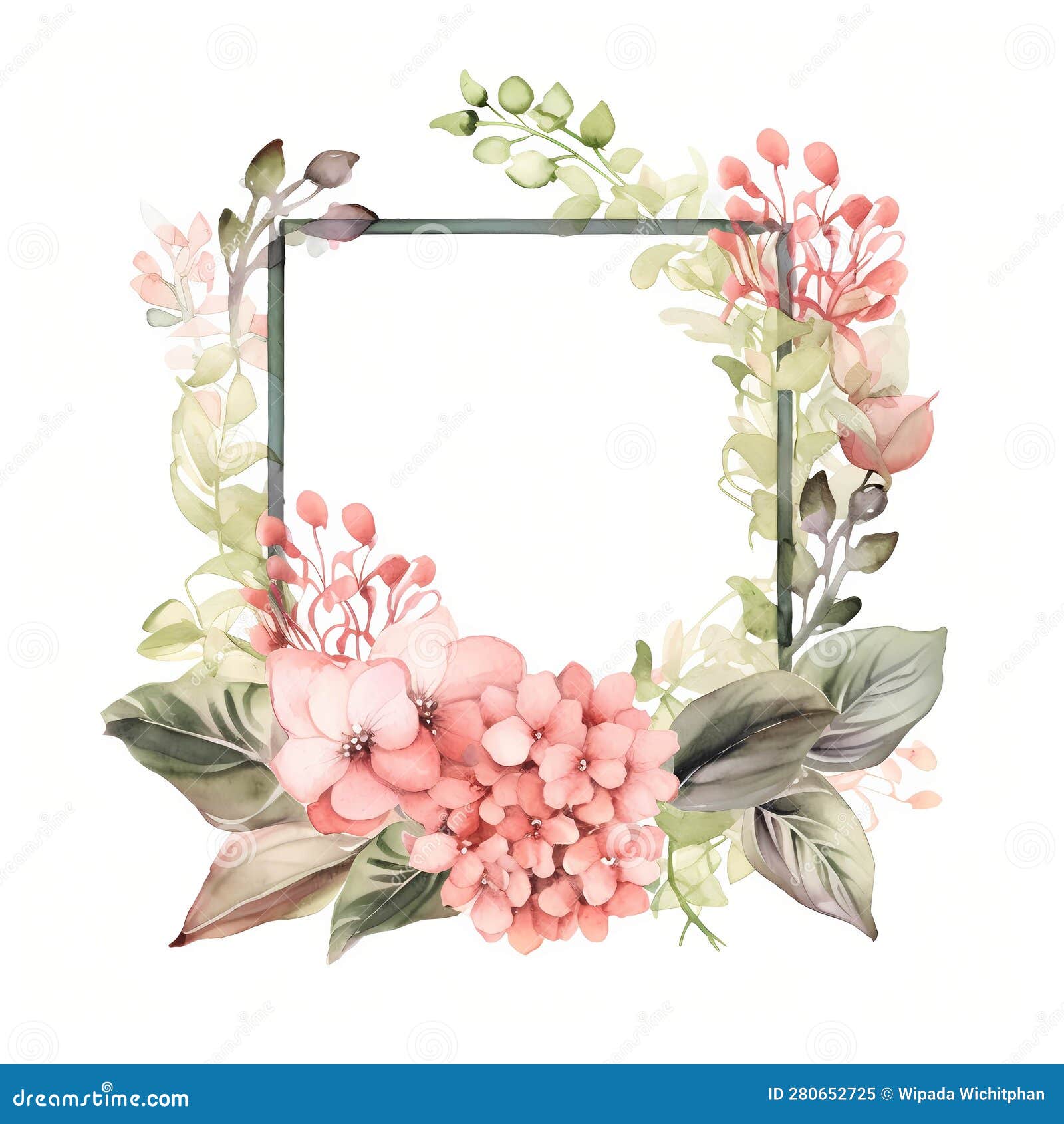 Hydrangea Square Frame, Floral Frame, Floral Border, Watercolor Painted ...
