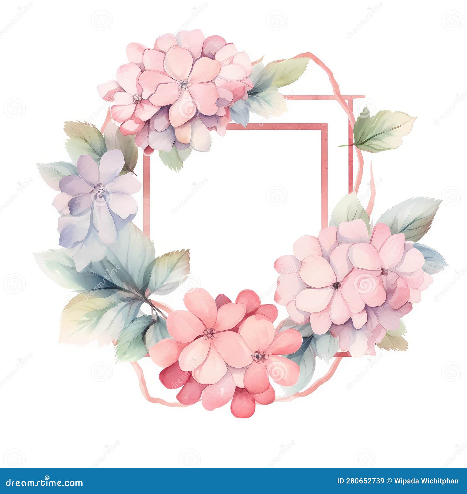 Hydrangea Square Frame, Floral Frame, Floral Border, Watercolor Painted ...