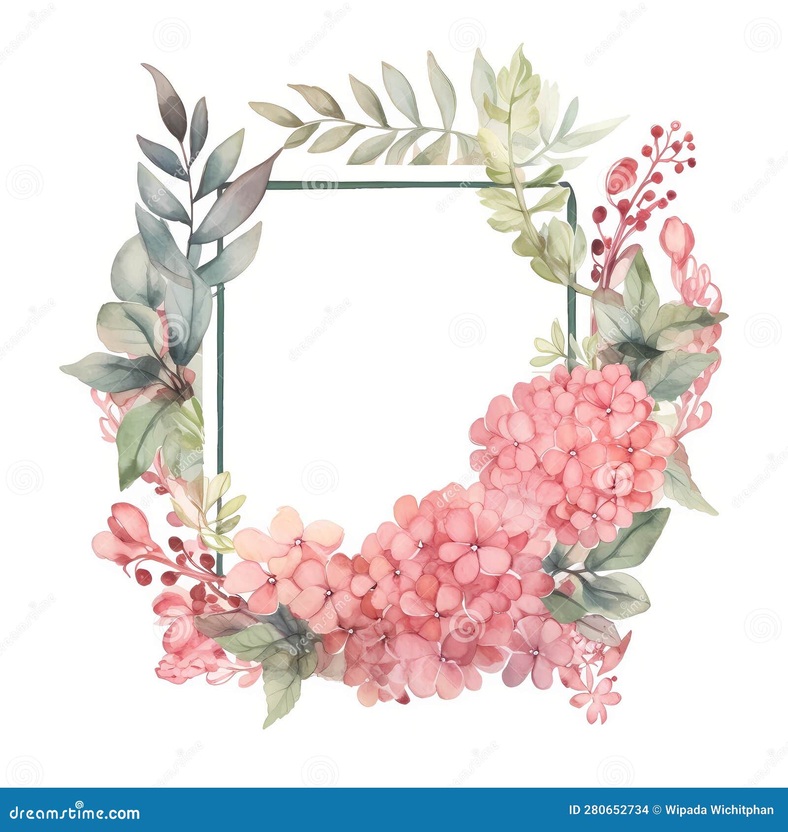 Hydrangea Square Frame, Floral Frame, Floral Border, Watercolor Painted ...