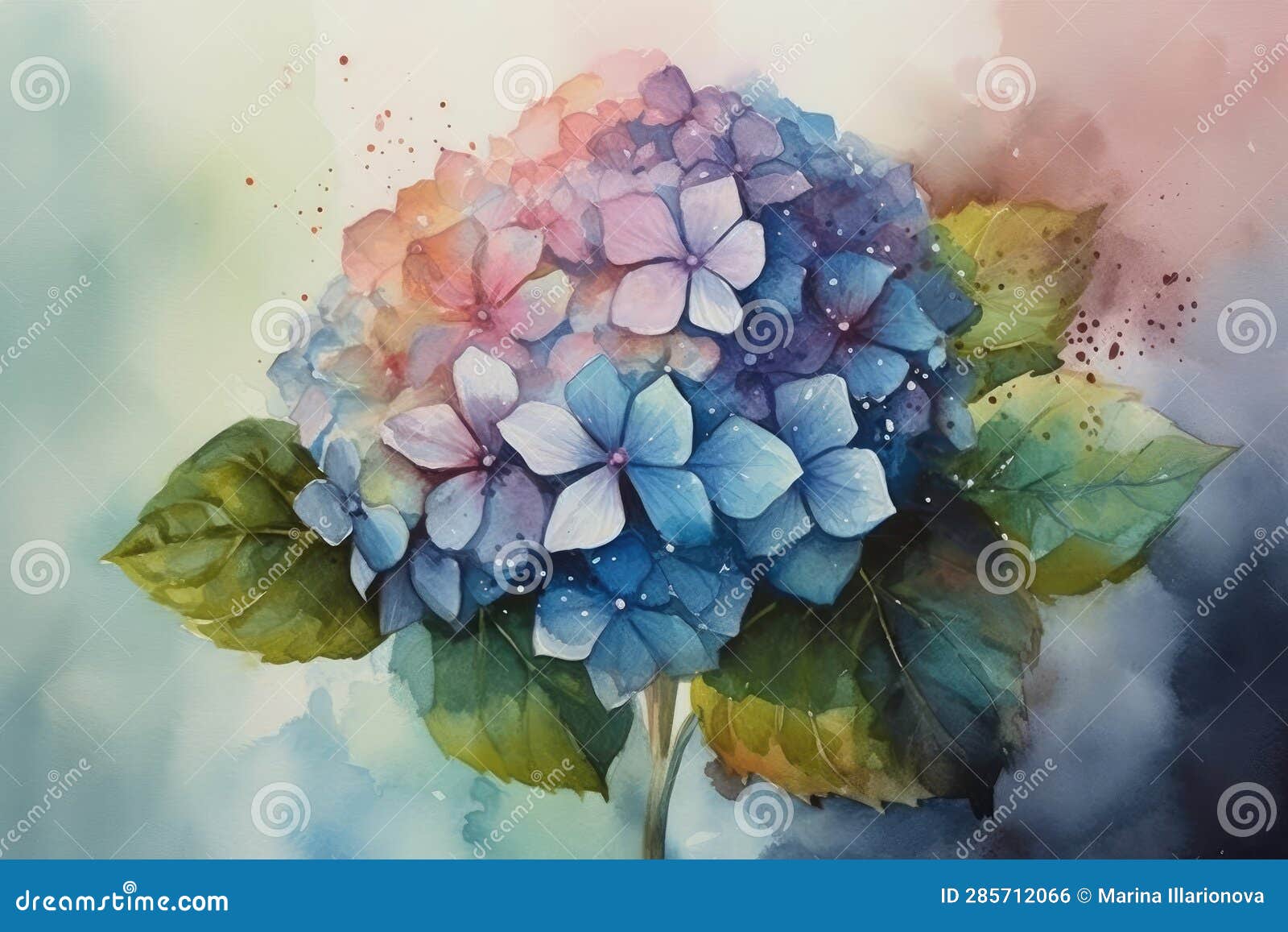 Hydrangea Watercolor Drawing Abstract Background. Generative AI Stock ...