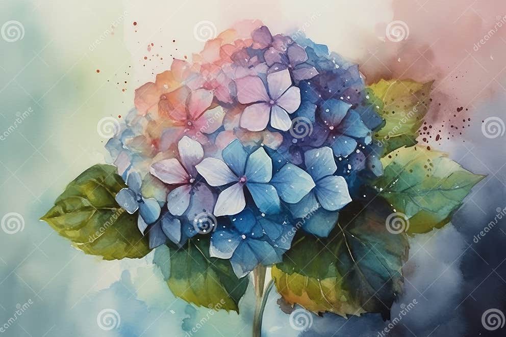 Hydrangea Watercolor Drawing Abstract Background. Generative AI Stock ...