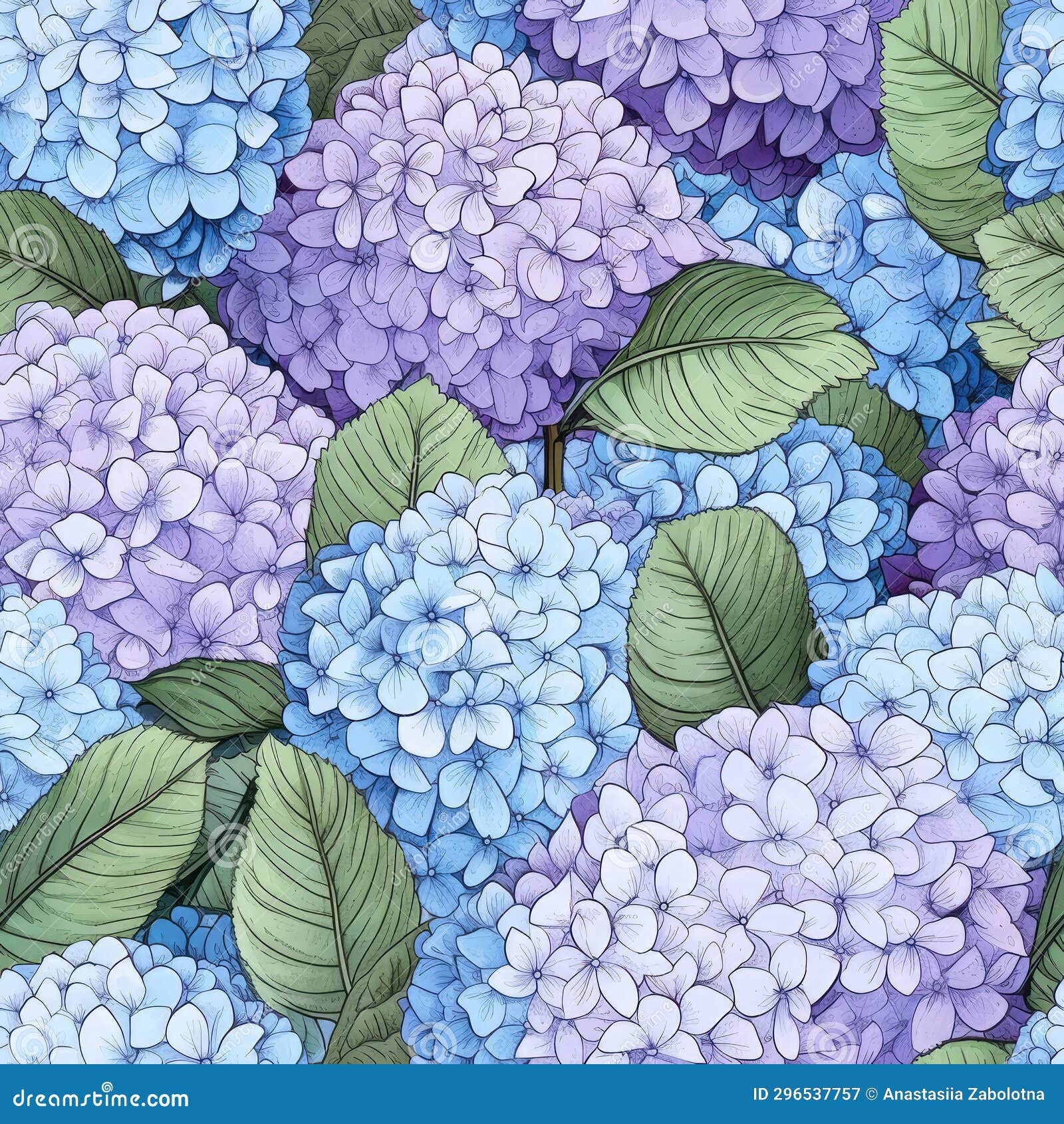Hydrangeas Closeup, Background. Seamless Background. Generative AI Stock Illustration ...