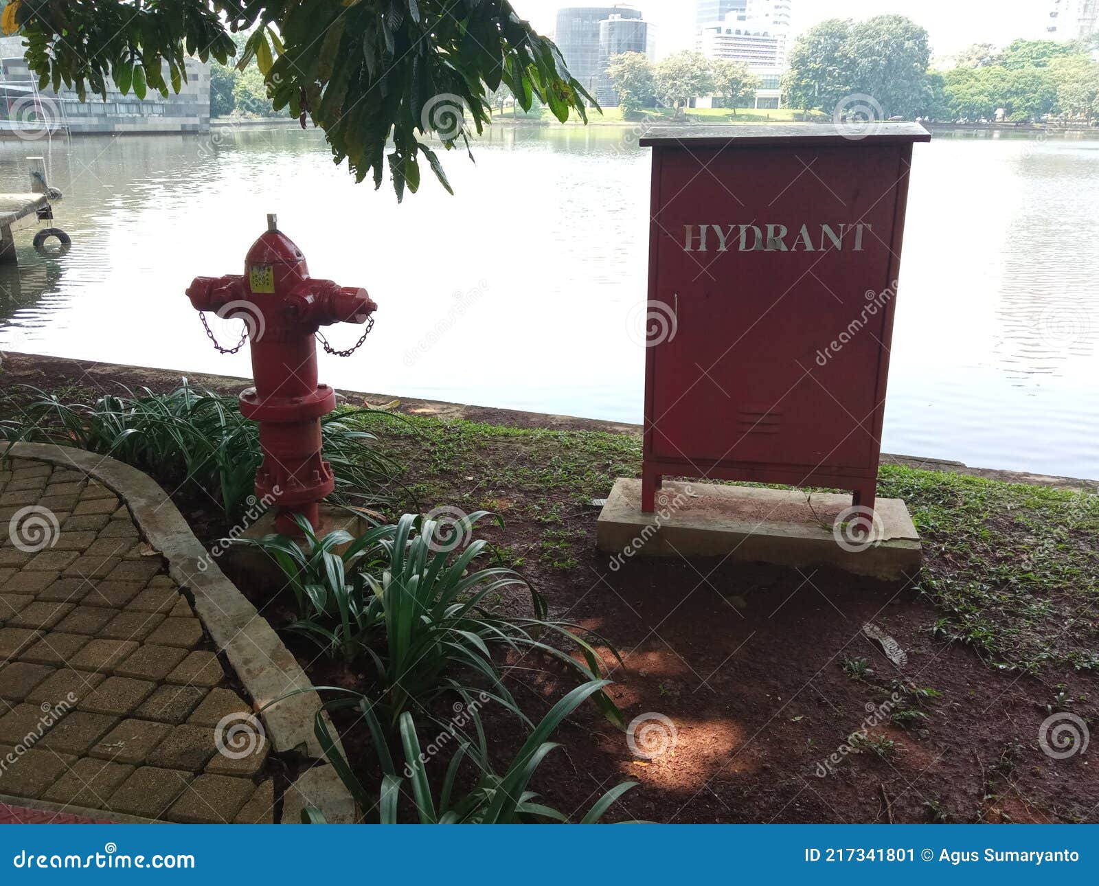 Hydrants Around the Lakeside of the Campus Area Stock Image - Image of ...