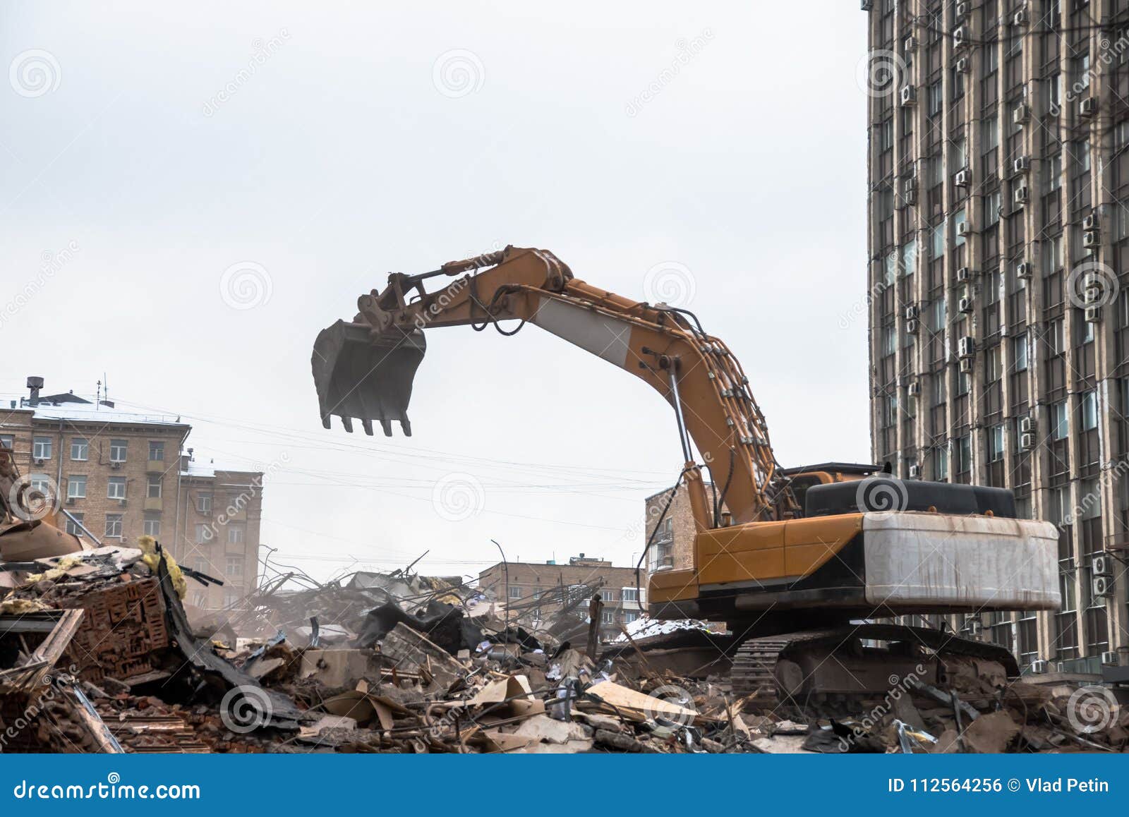 Hydraulic Crusher Excavator Working on a Demolition Site Stock Photo ...