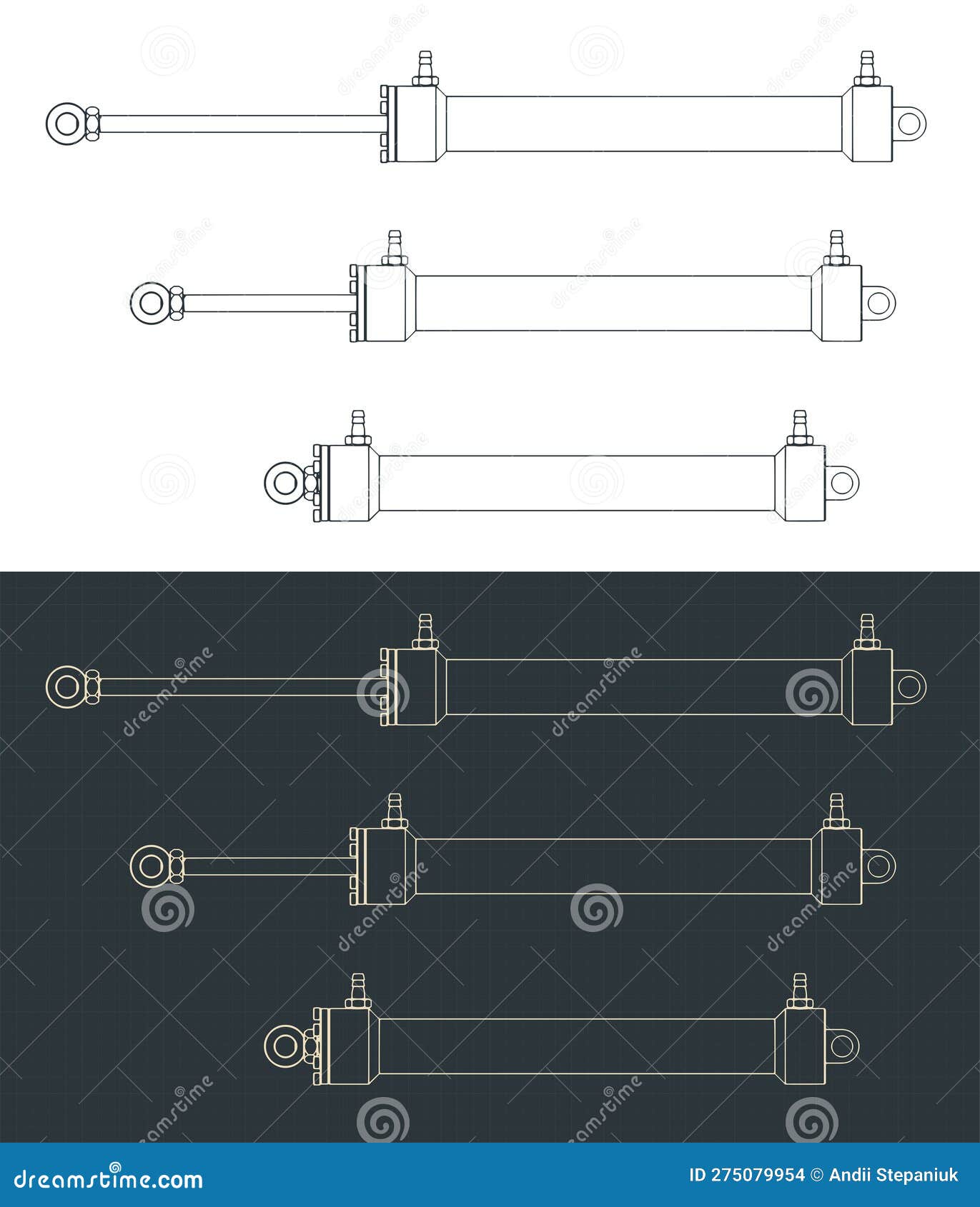 Hydraulic Cylinder Blueprints Stock Vector - Illustration of isometric ...
