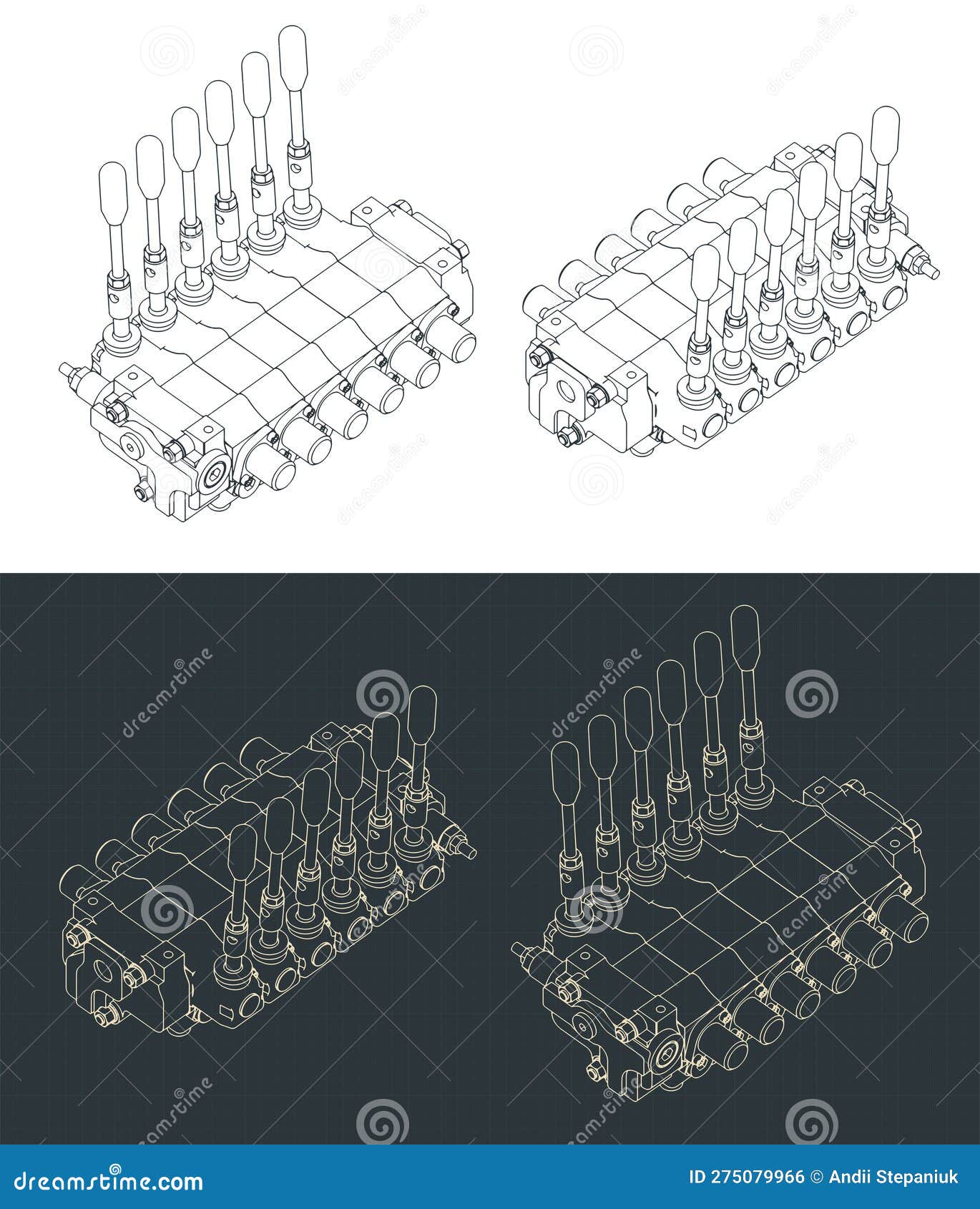 Hydraulic Directional Control Valve Isometric Blueprint Stock Vector ...