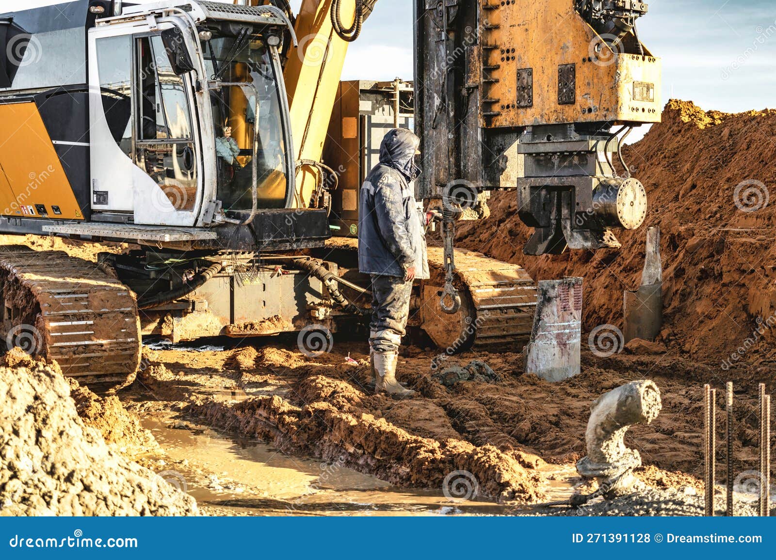 Hydraulic Drilling Machine At The Construction Site. Pile Field. Modern ...