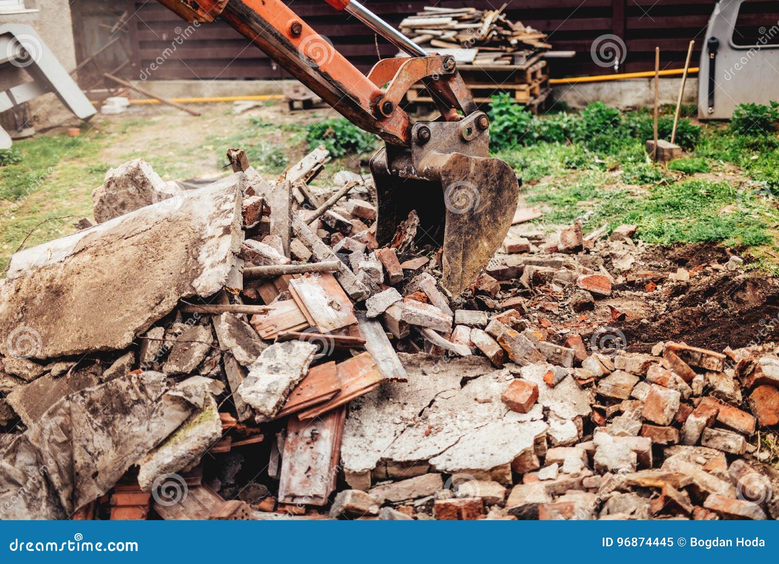 Hydraulic Excavator Backhoe Machinery Working on Site Demolition ...