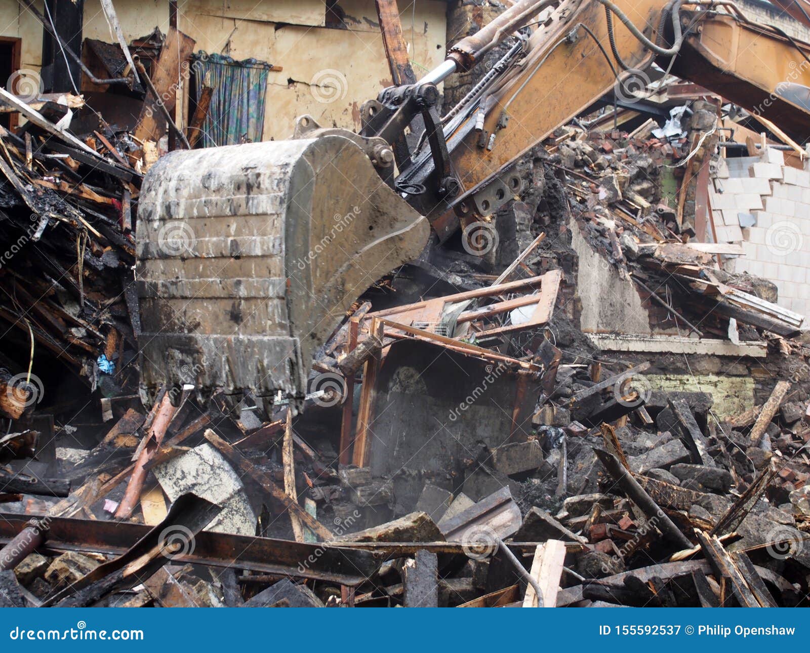 Hydraulic Excavator Machine Working on a Demolition Site Clearing ...