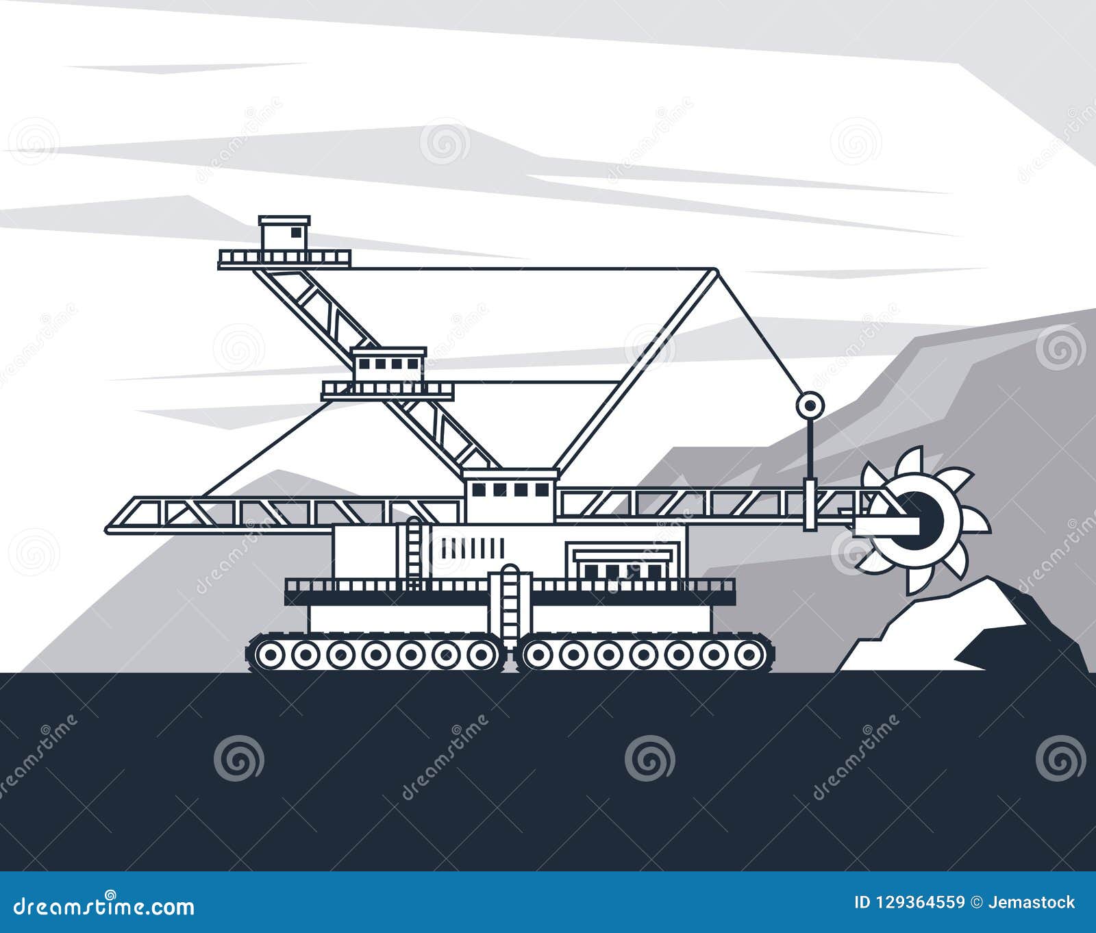 Excavator Machinery Operating Outdoors, Digging Soil Under The ...