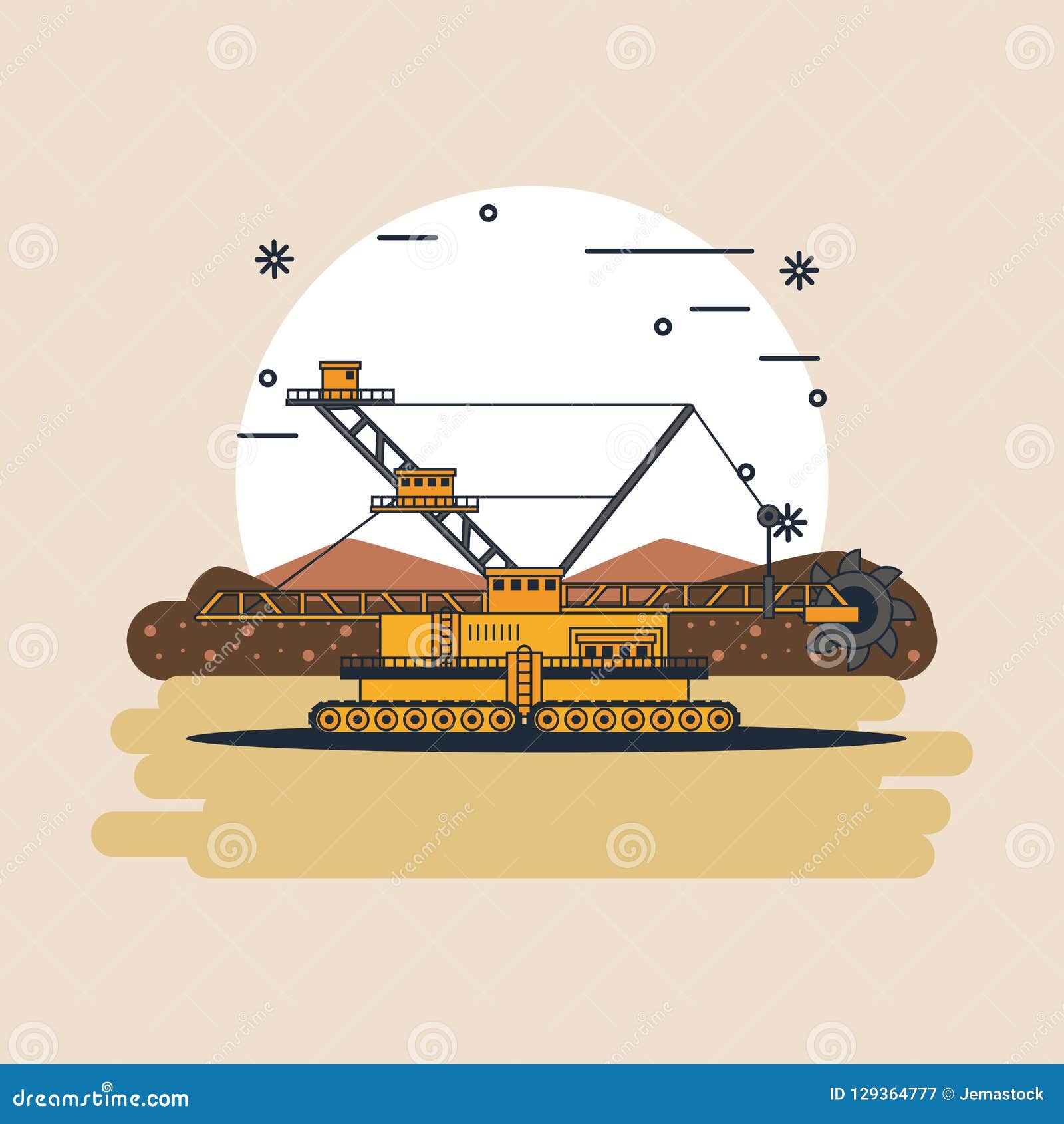 Excavator Machinery Operating Outdoors, Digging Soil Under The ...