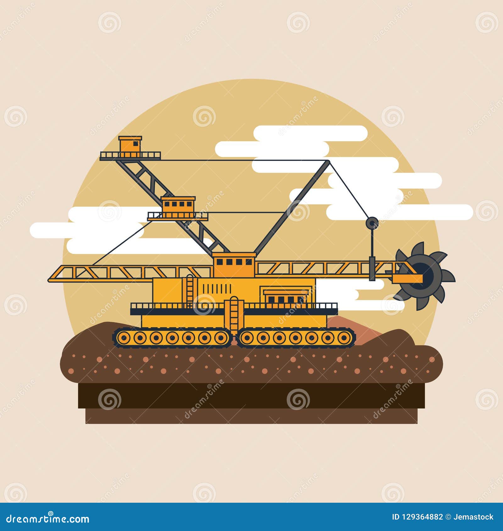 Excavator Machinery Operating Outdoors, Digging Soil Under The ...