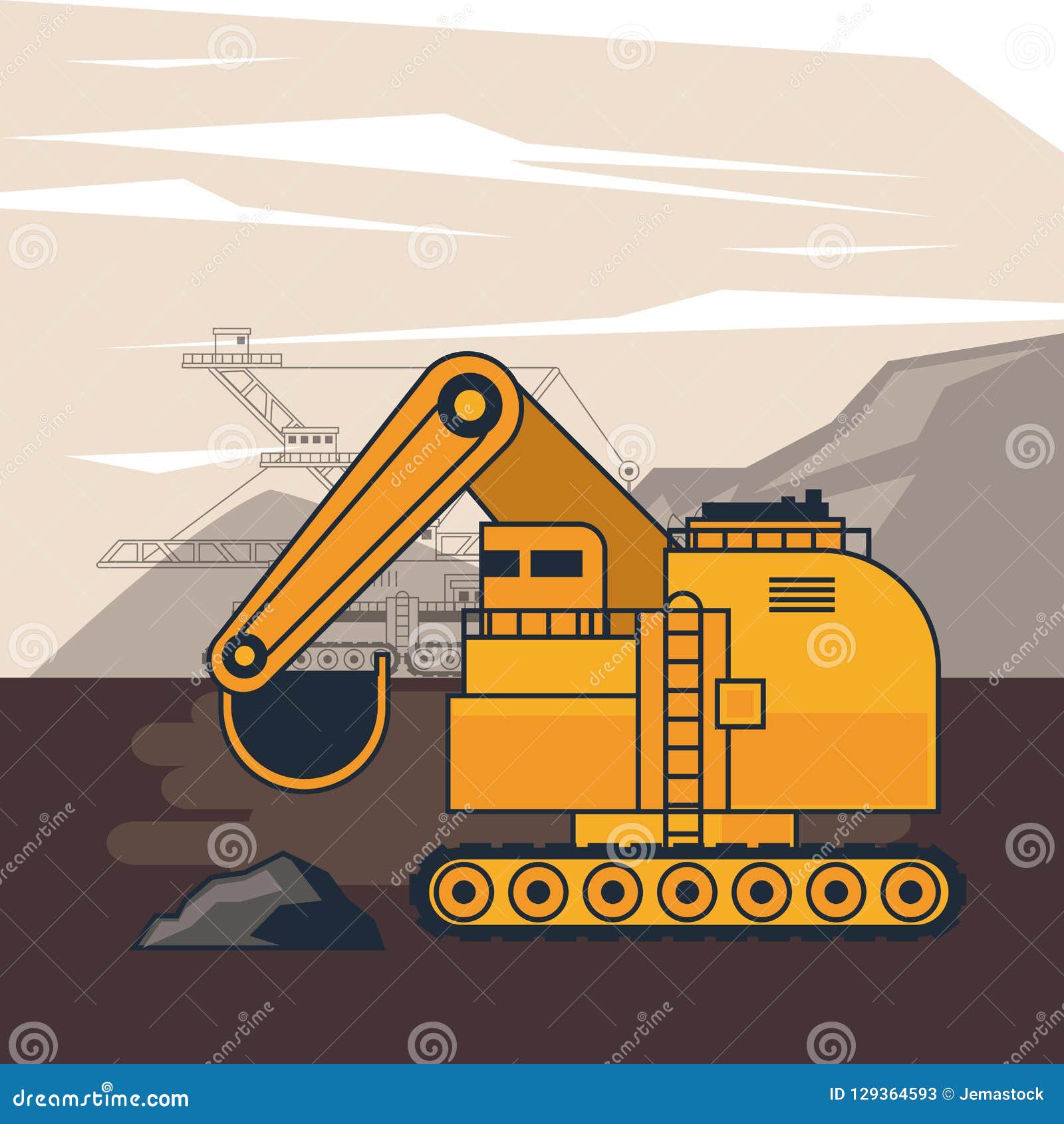 Hydraulic Excavator Vehicle Vector Illustration | CartoonDealer.com ...