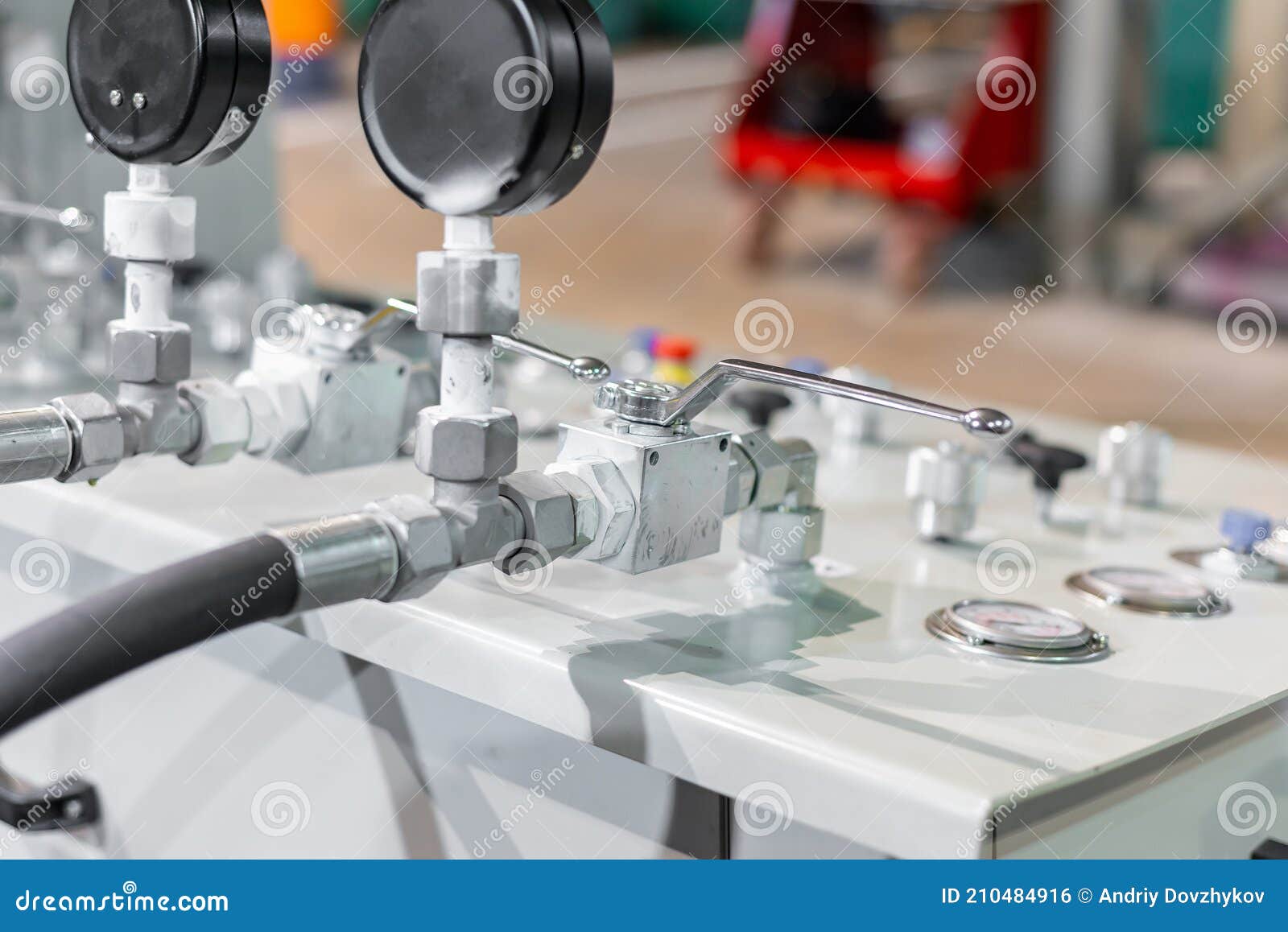 Hydraulic Feed Control System with Tap and Pressure Gauge Stock Photo ...