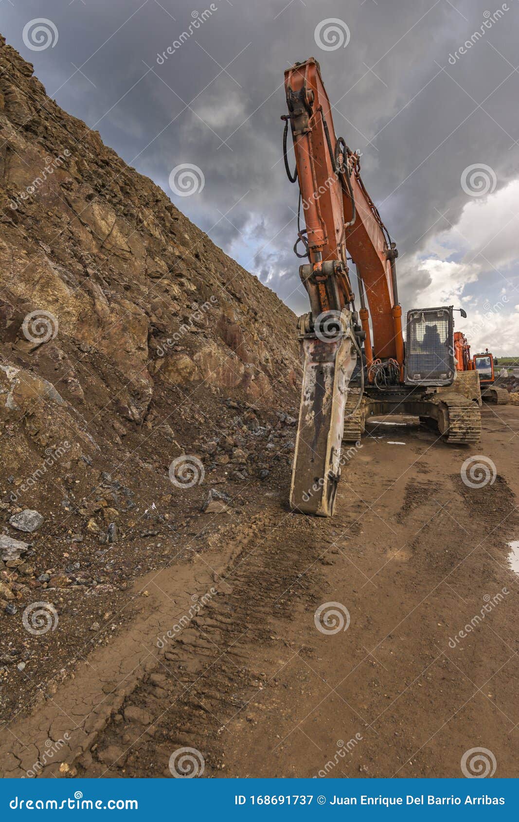 Hydraulic Hammer Working on the Construction of a Road Stock Image ...