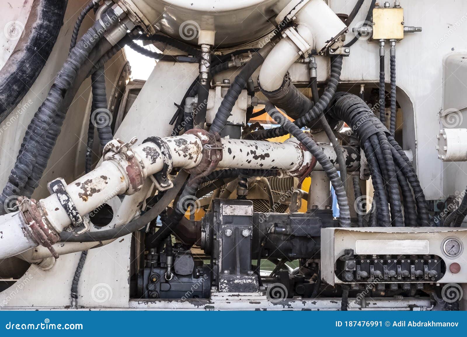 Hydraulic Hoses of Concrete Pumping Machine. Stock Image - Image of ...