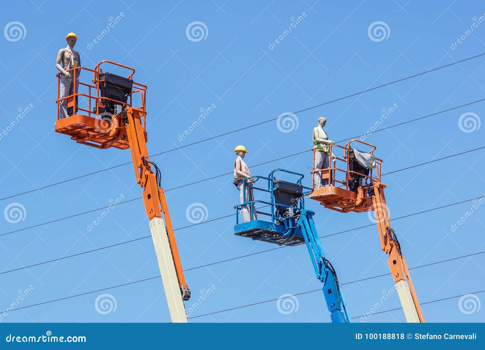 Hydraulic Mobile Construction Platform Elevated Towards a Blue Sky with ...