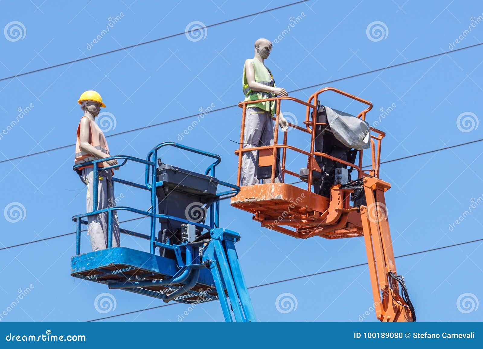 Hydraulic Mobile Construction Platform Elevated Towards a Blue Sky with ...