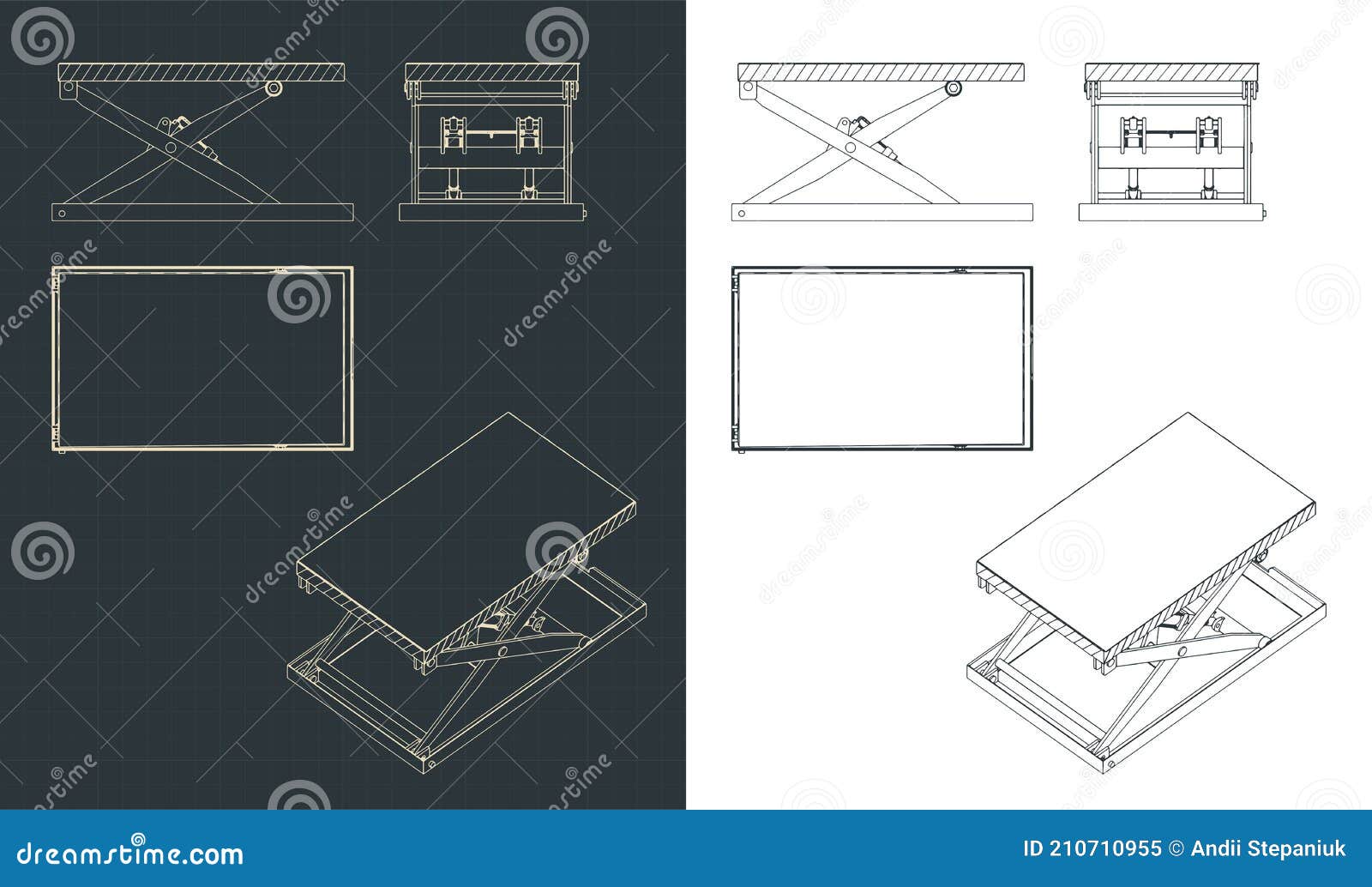 Hydraulic Scissor Lifting Platform Drawings Stock Vector - Illustration ...