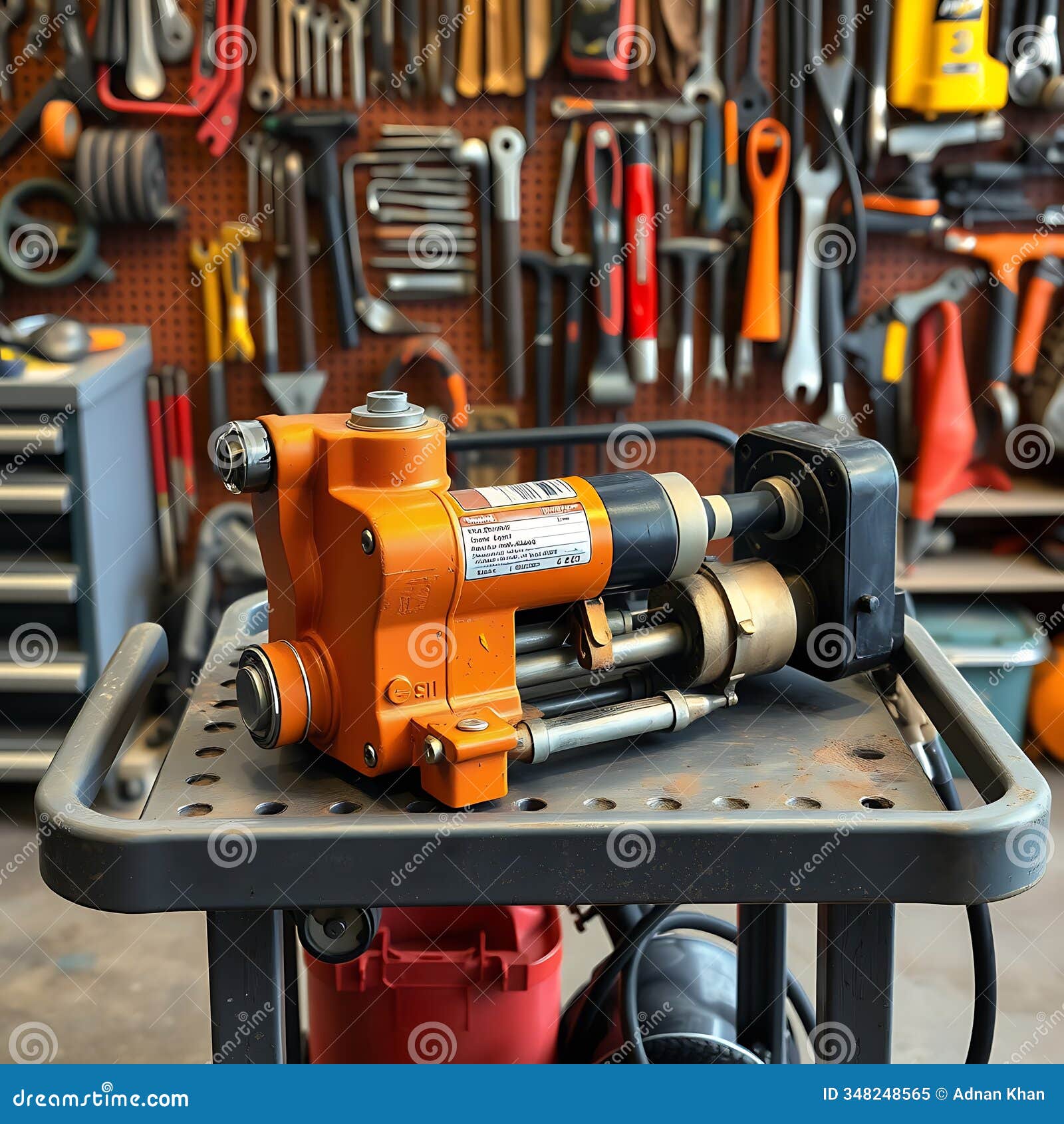 A Hydraulic Tool on a Mechanics Cart with a Well Organized Assortment ...