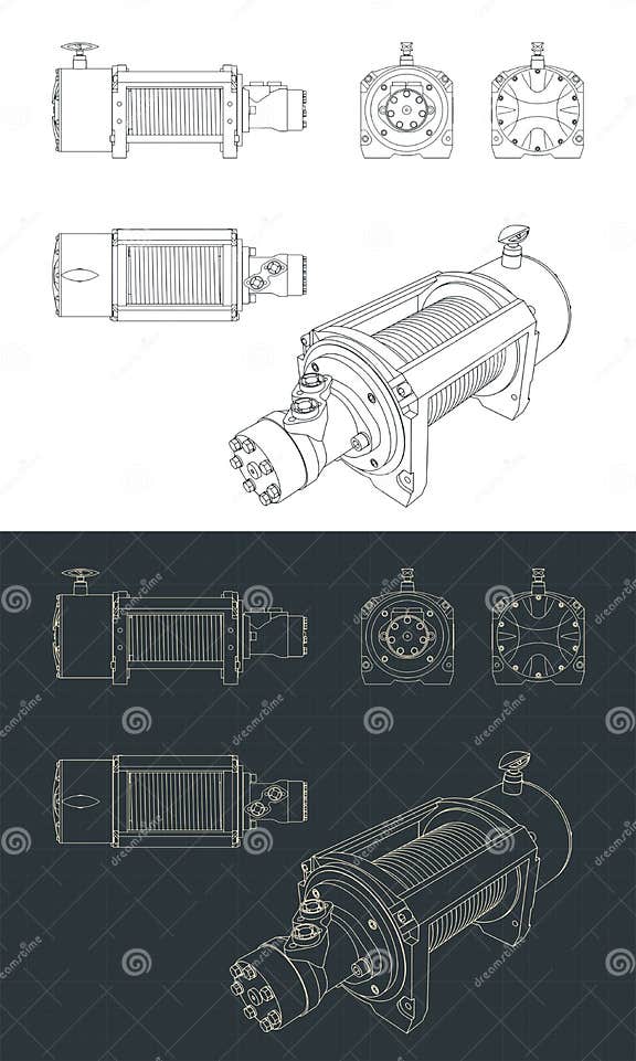 Hydraulic winch drawings stock vector. Illustration of technology ...