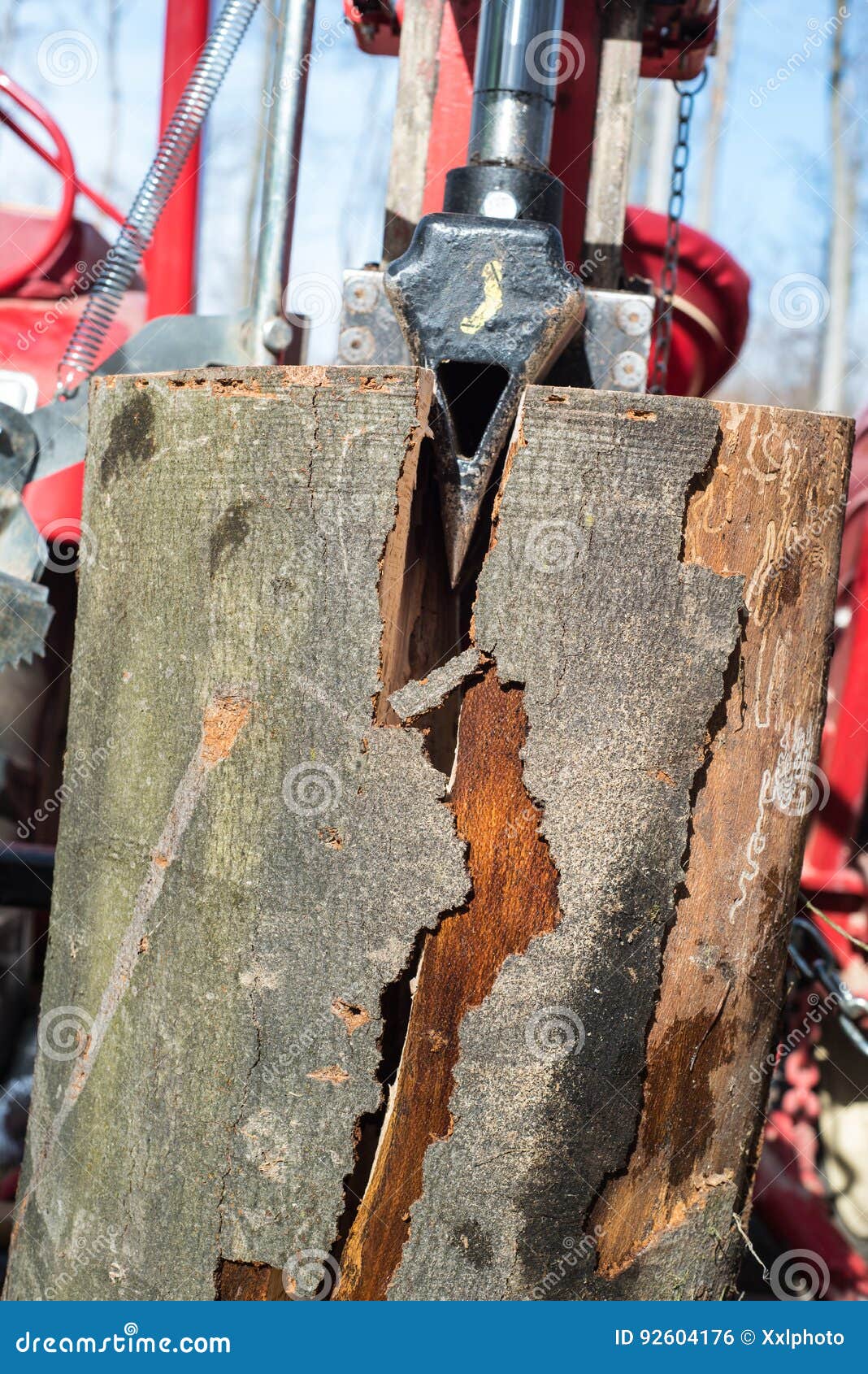 Hydraulic Log Splitting Machine Attached To A Tractor The Machine Is ...