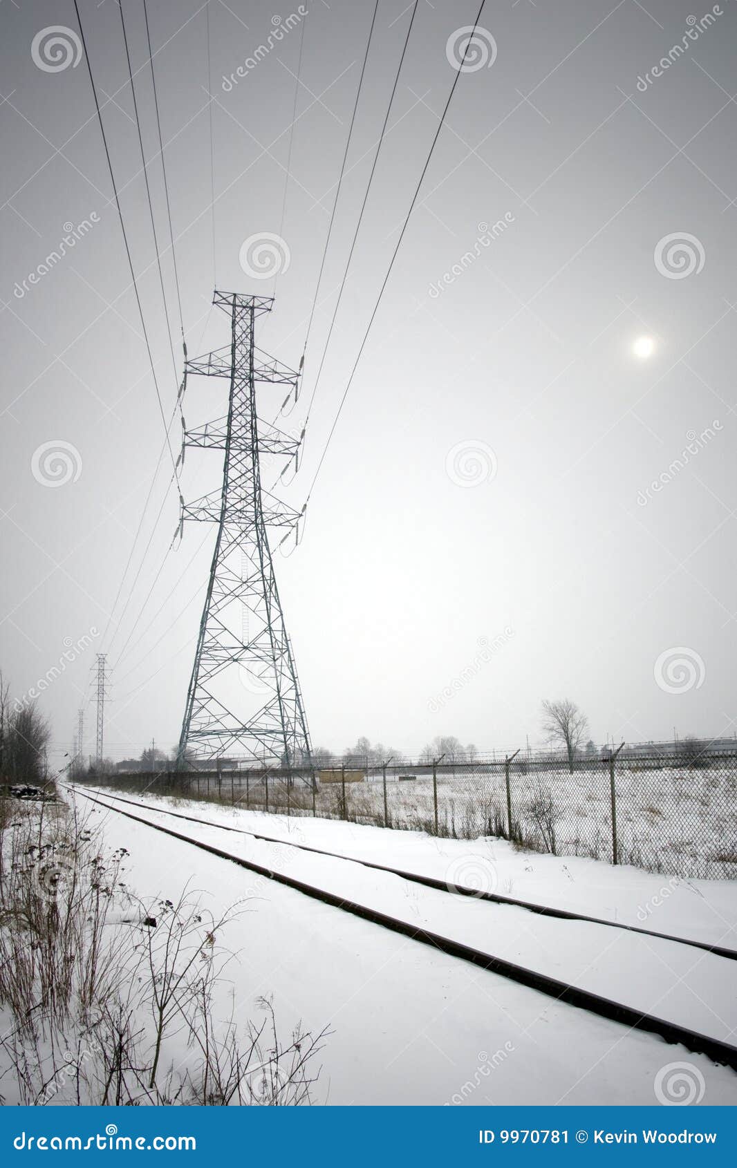 Hydro Lines Along Train Tracks in Winter Stock Image - Image of ...