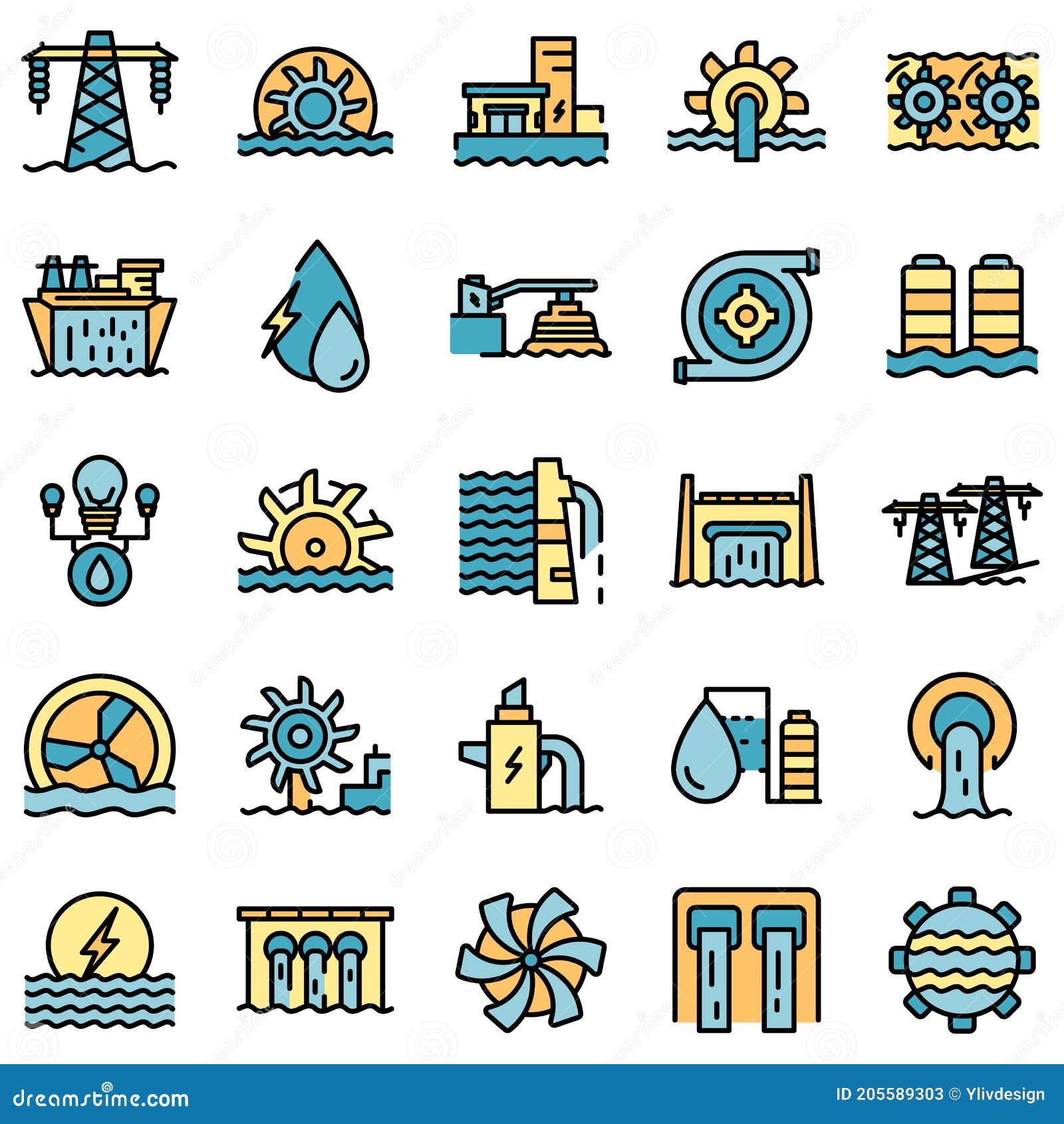 Hydro Power Icons Set Vector Flat Stock Vector - Illustration of ...