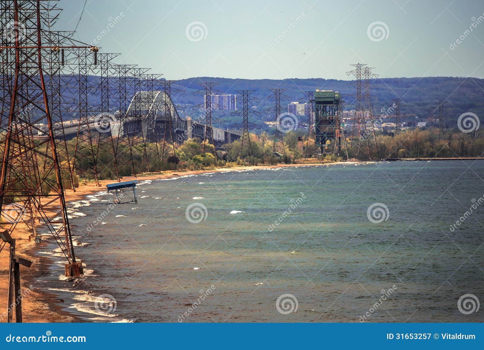 Hydro Power Line Along the Lake Shore Stock Image - Image of beach ...
