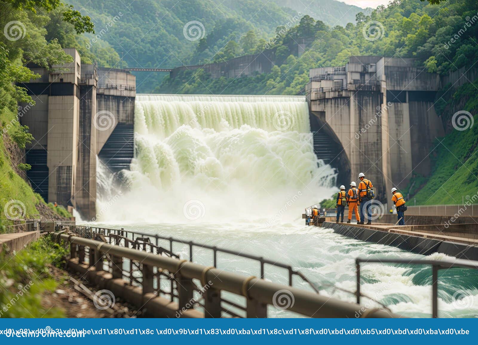 Hydro Waterfall Workers Work Process Stock Illustration - Illustration ...