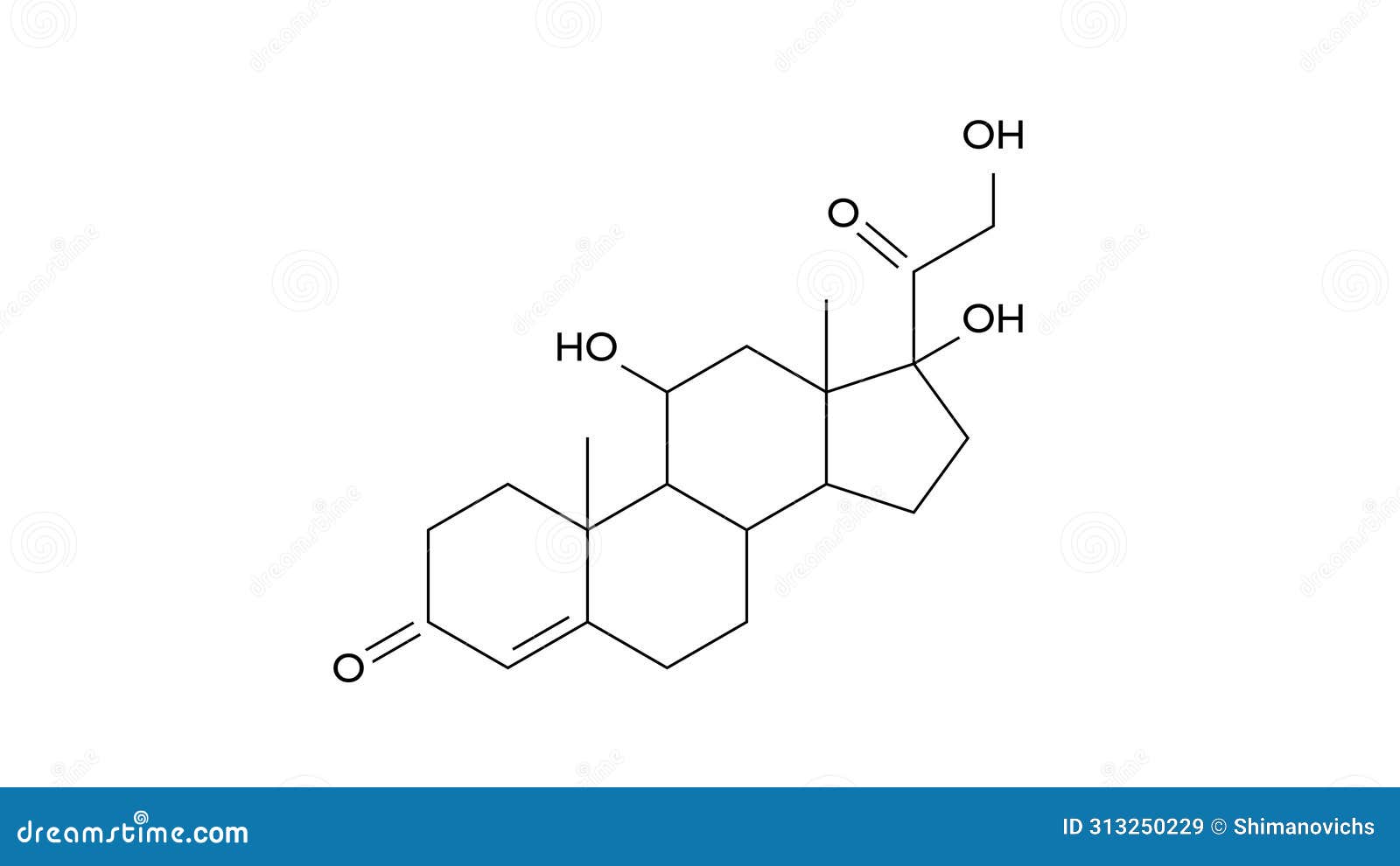 Hydrocortisone Molecule Structural Chemical Formula Ball And Stick