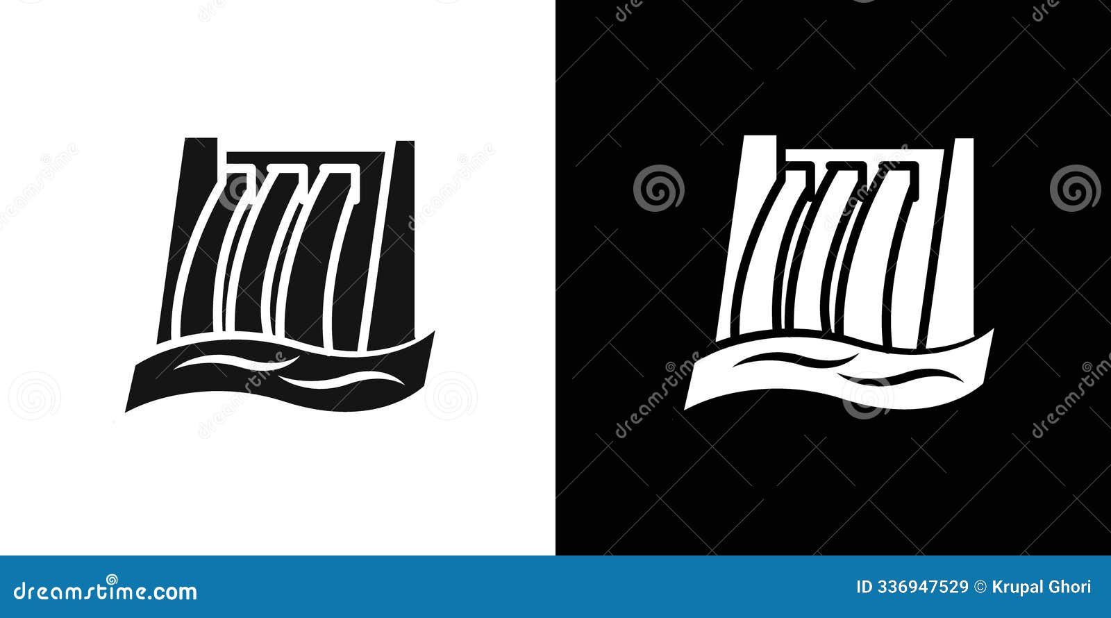 Hydroelectric Dam Icon Flat Vector Set Outline Stock Vector ...
