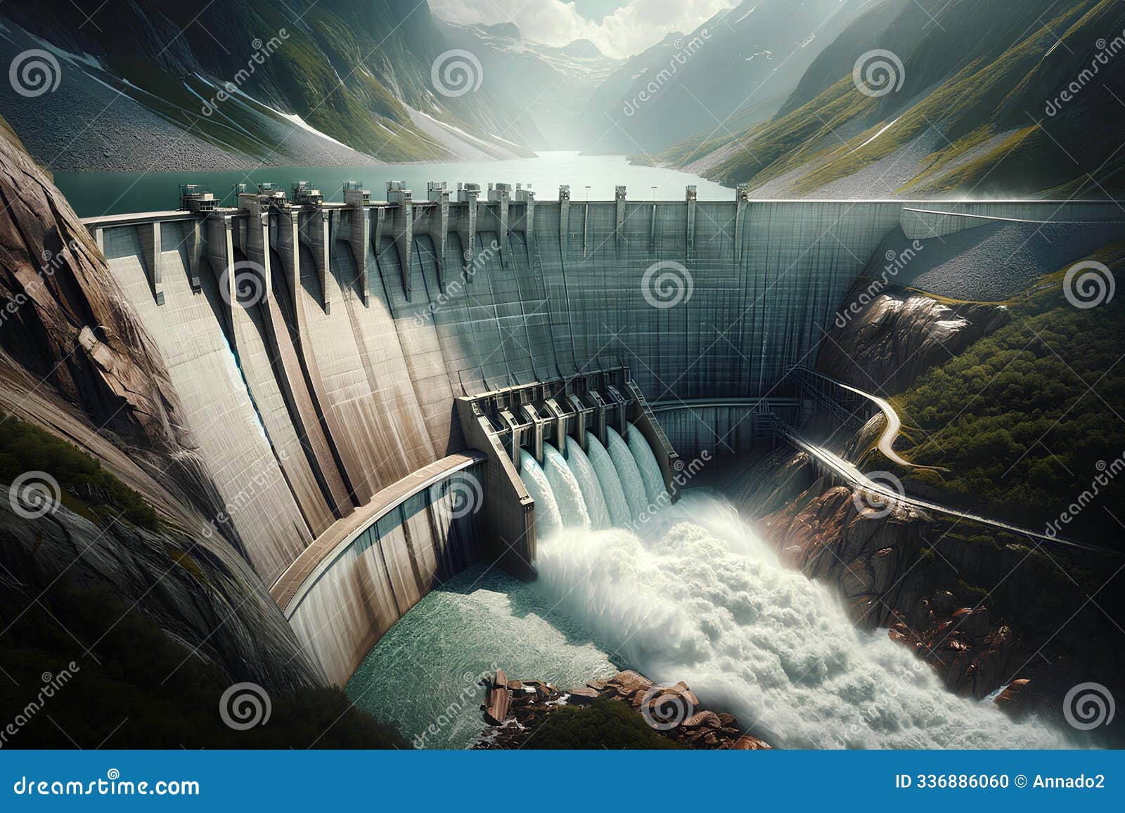 Hydroelectric Dam on a Mountain River, Top View Stock Illustration ...