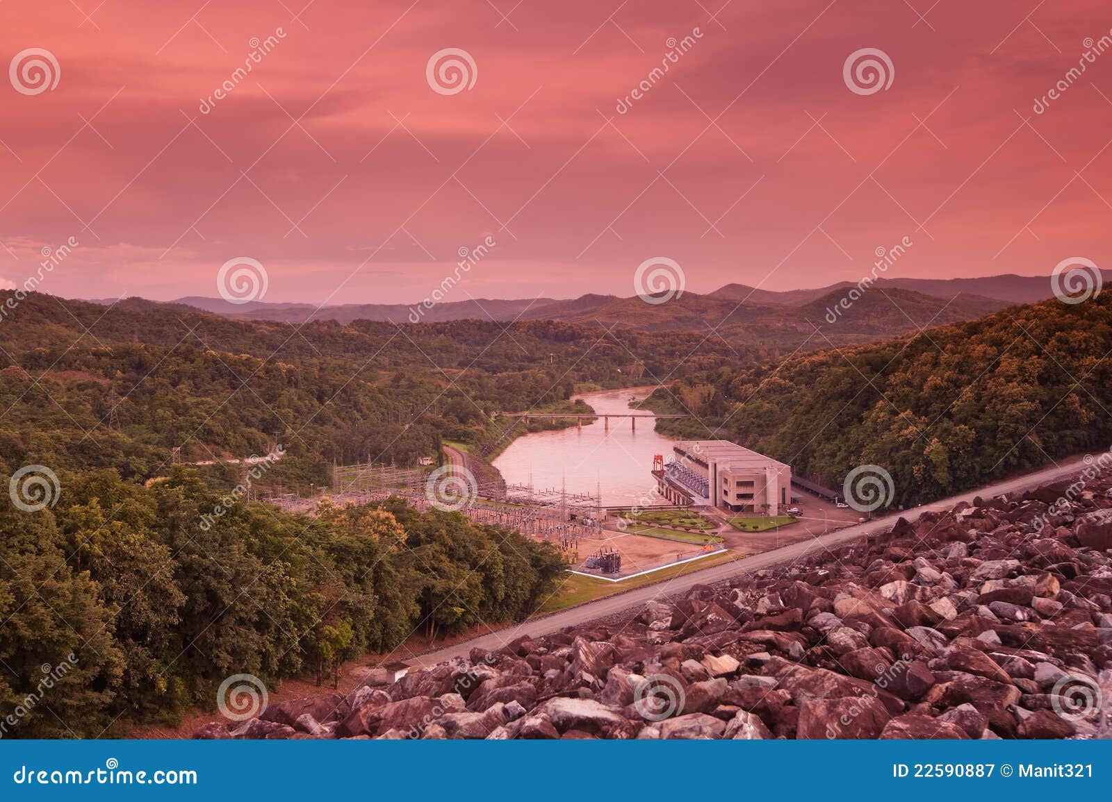 Hydroelectric Dam at Sunset. Stock Image - Image of mountain, built ...