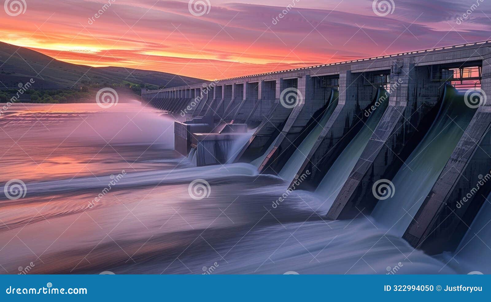 Hydroelectric Dam at Sunset. Generative Ai Stock Illustration ...