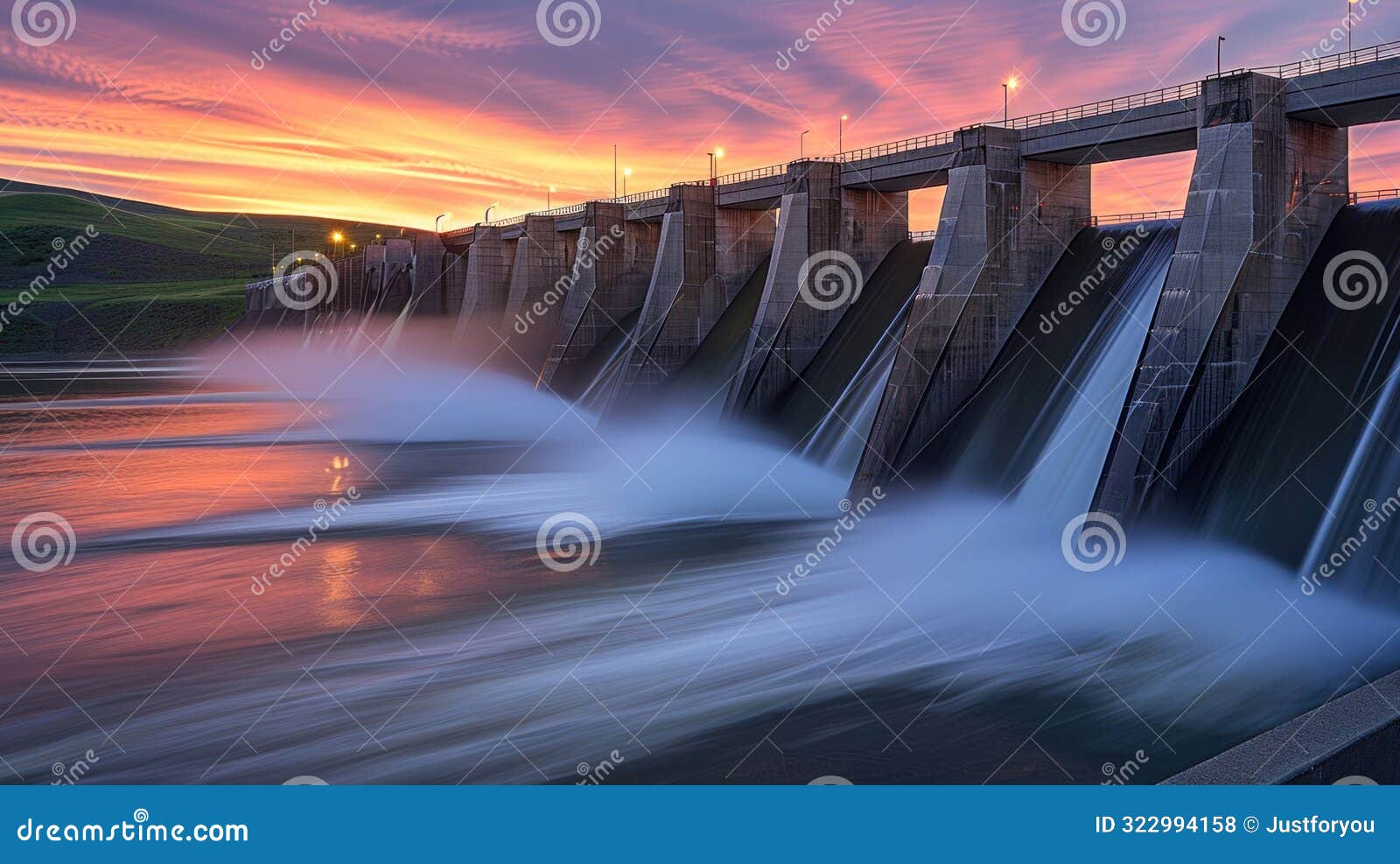 Hydroelectric Dam at Sunset. Generative Ai Stock Illustration ...