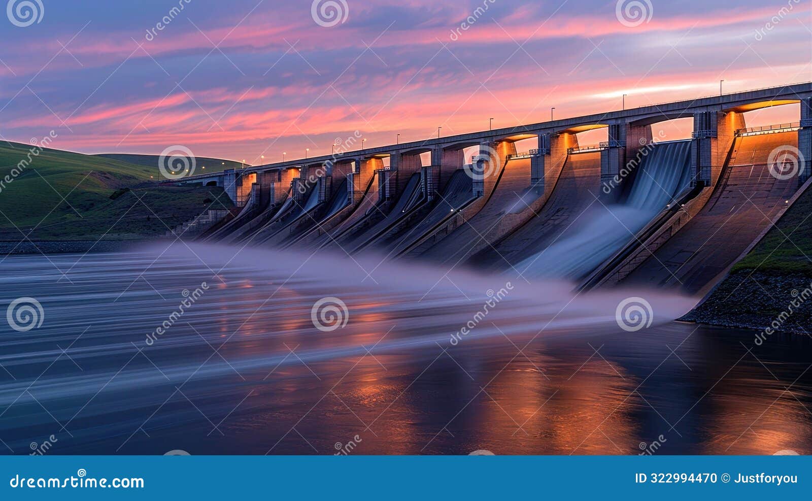 Hydroelectric Dam at Sunset. Generative Ai Stock Illustration ...