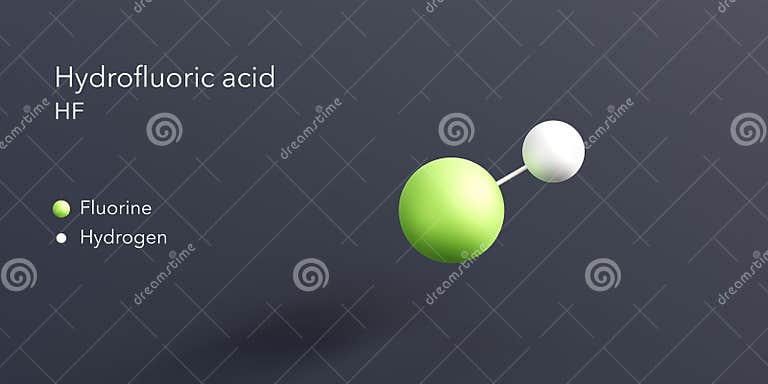 Hydrofluoric Acid Molecule 3d Rendering, Flat Molecular Structure with ...